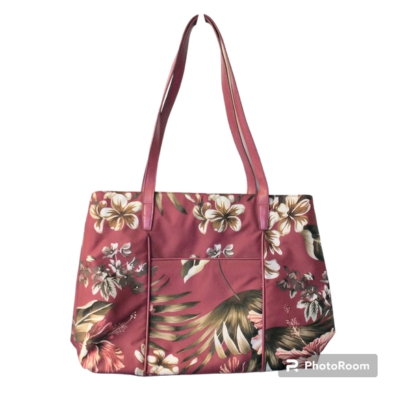 Sunny Hawaii | Bags | Sunny Hawaii Burgundy And Green Floral Tote Bag ...